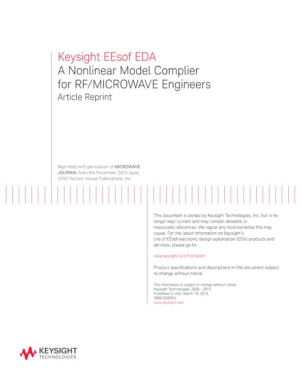 A Nonlinear Model Complier for RF/MICROWAVE Engineers PDF Asset Page | Keysight